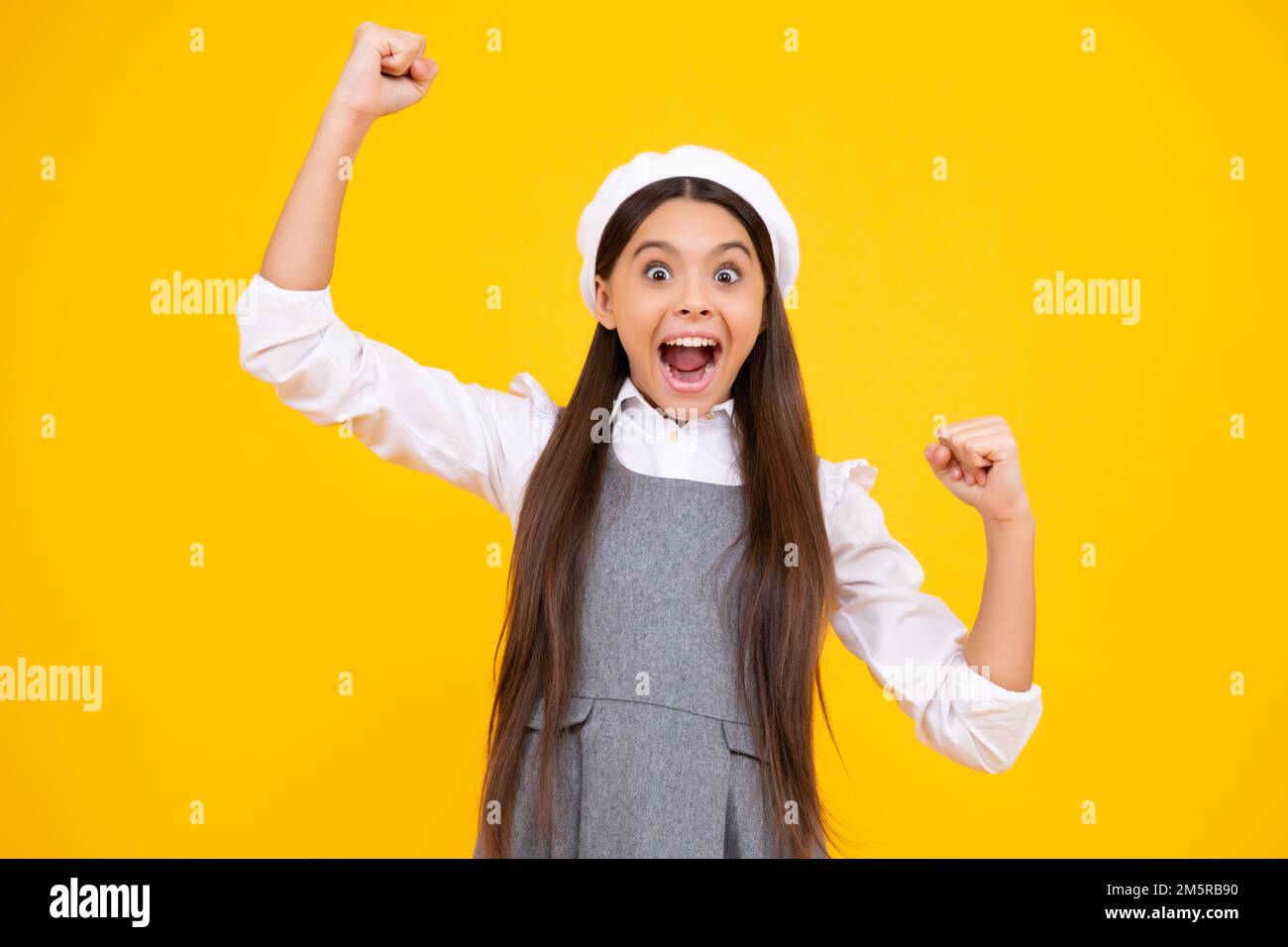 Teenager child overjoyed successful do winner gesture clench fist say ...