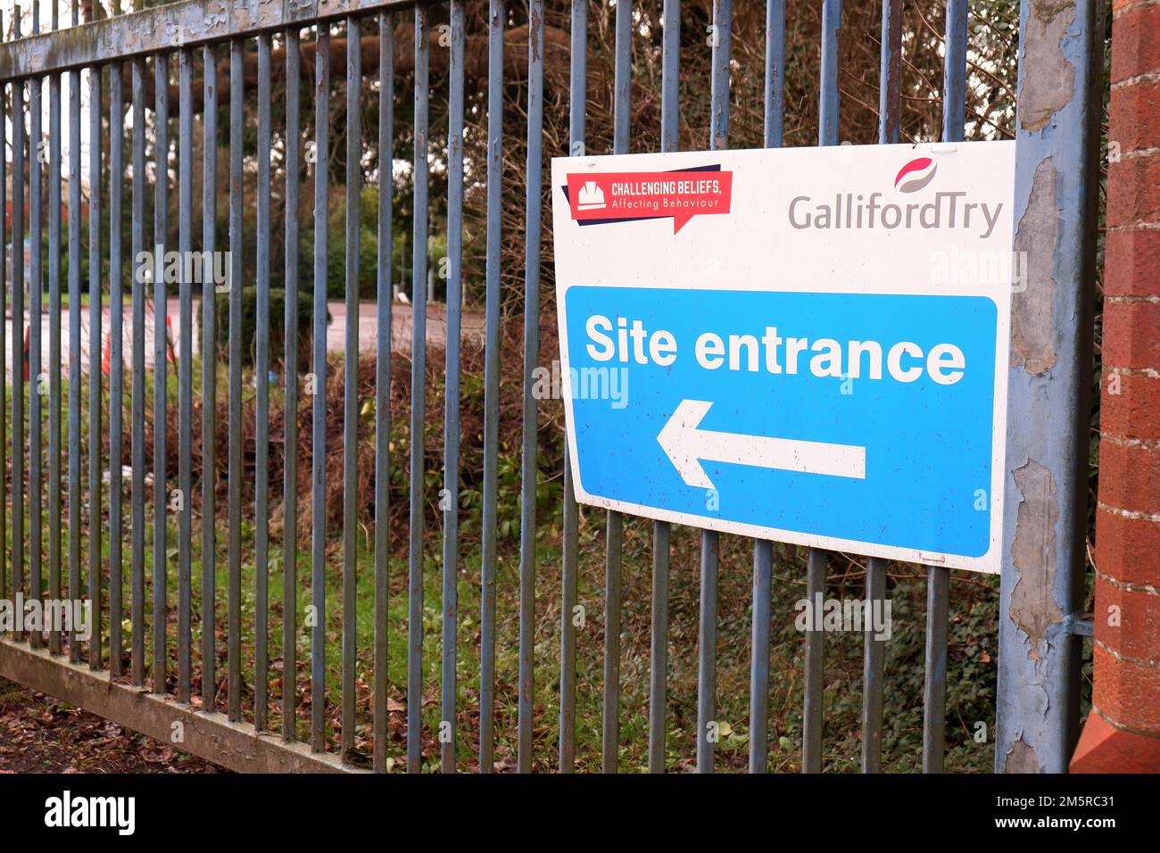 December 2022 - Site entrance sign on the gates outside a construction ...