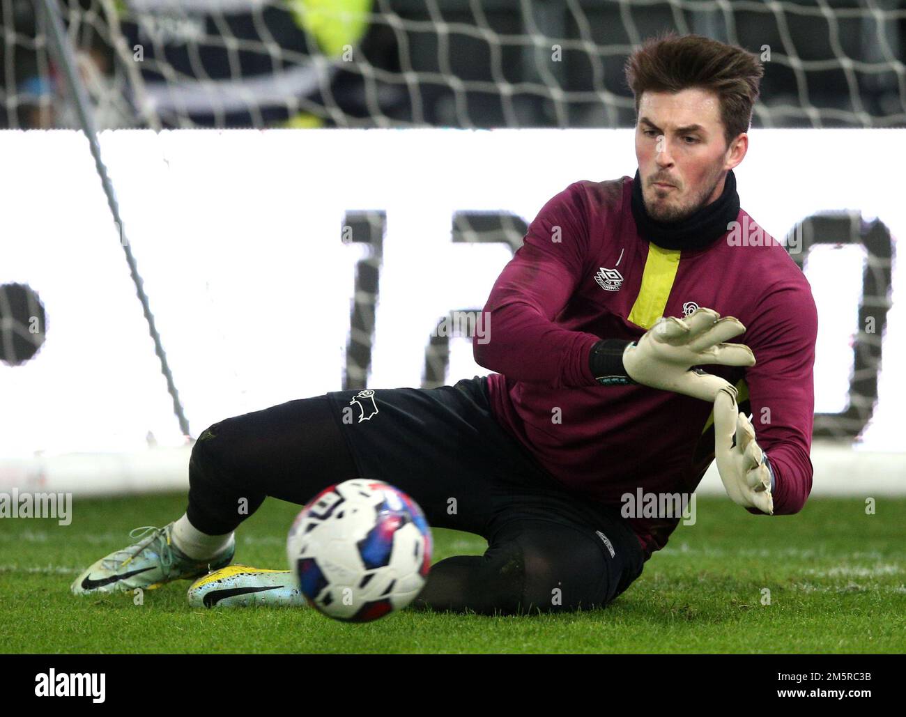 Derby County goalkeeper Joe Wildsmith warming up ahead of the Sky Bet ...
