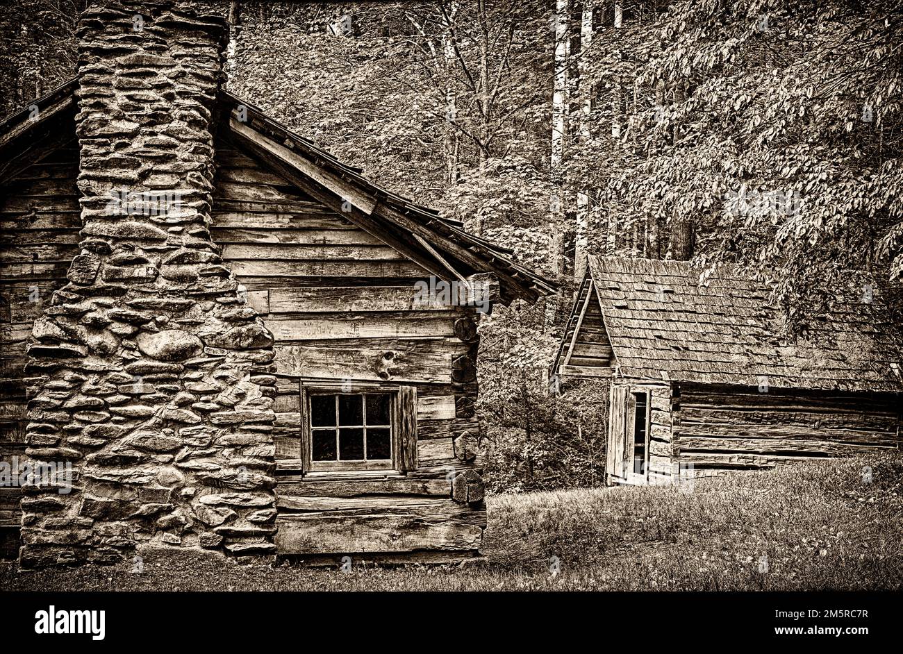 A sepia photograph of the old Whitehead homestead in the Cades Cove ...