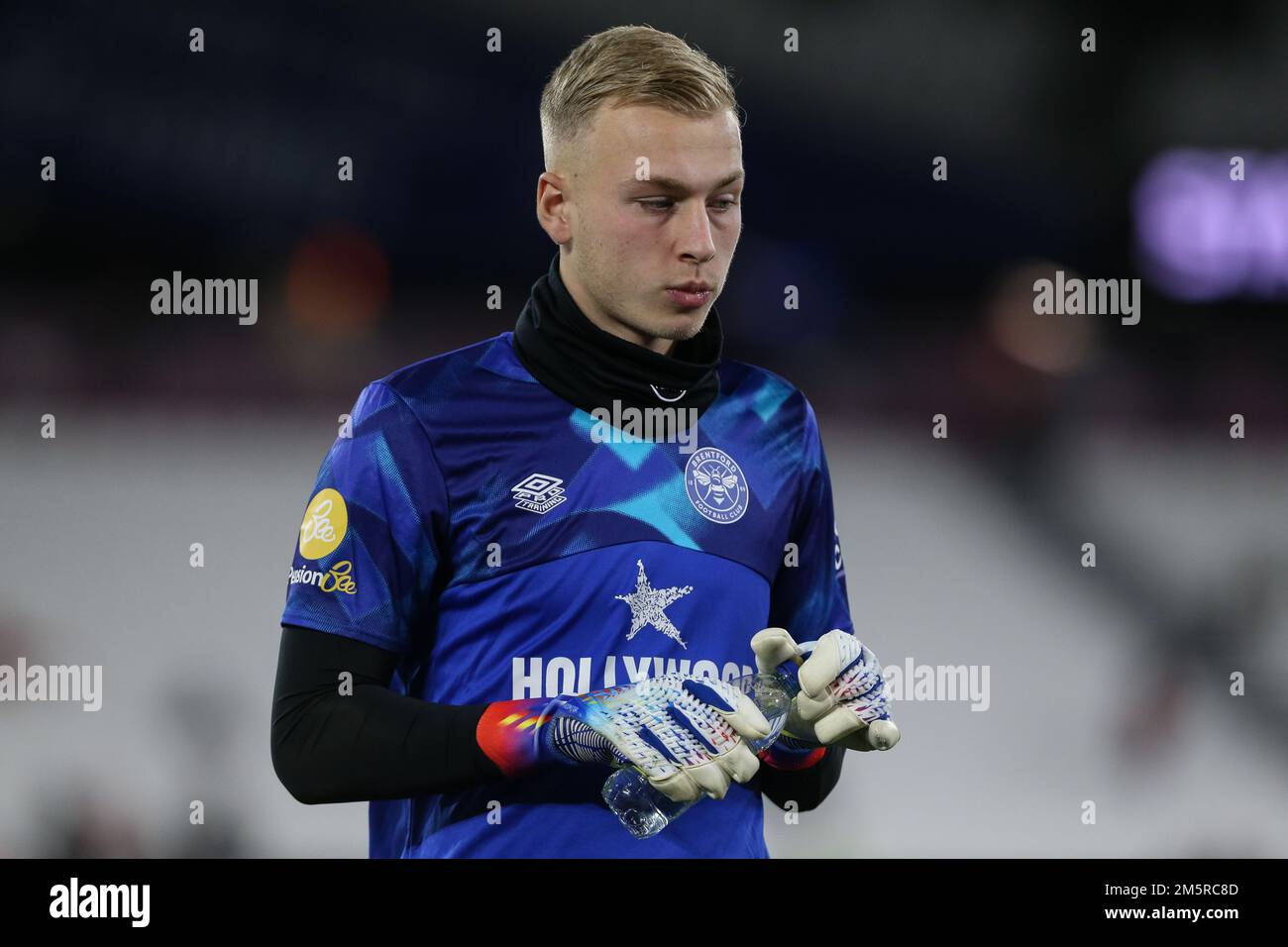 Matthew Cox #34 of Brentford during the pre match warm up ahead of the ...