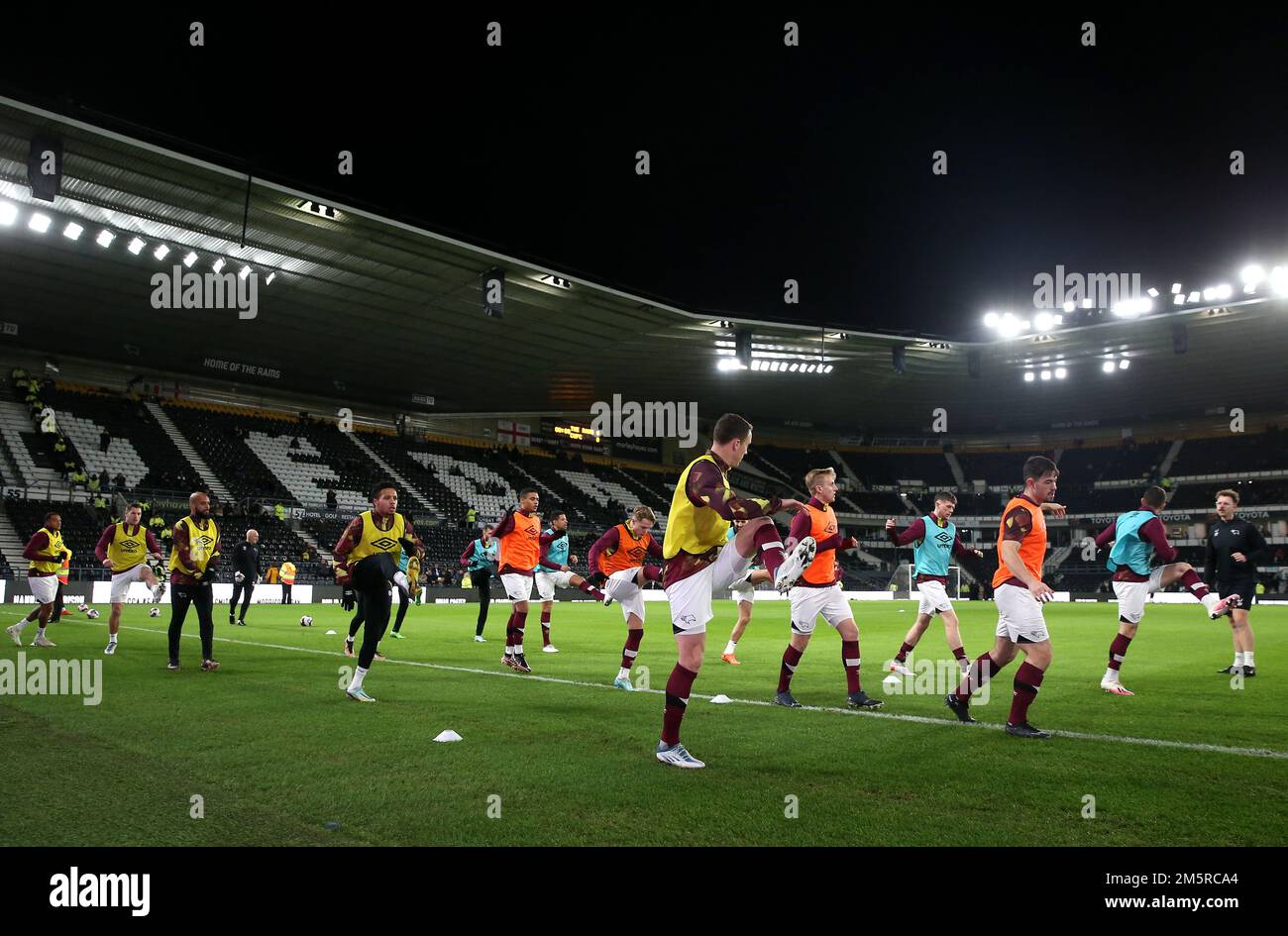 Derby County players warming up ahead of the Sky Bet League One match ...