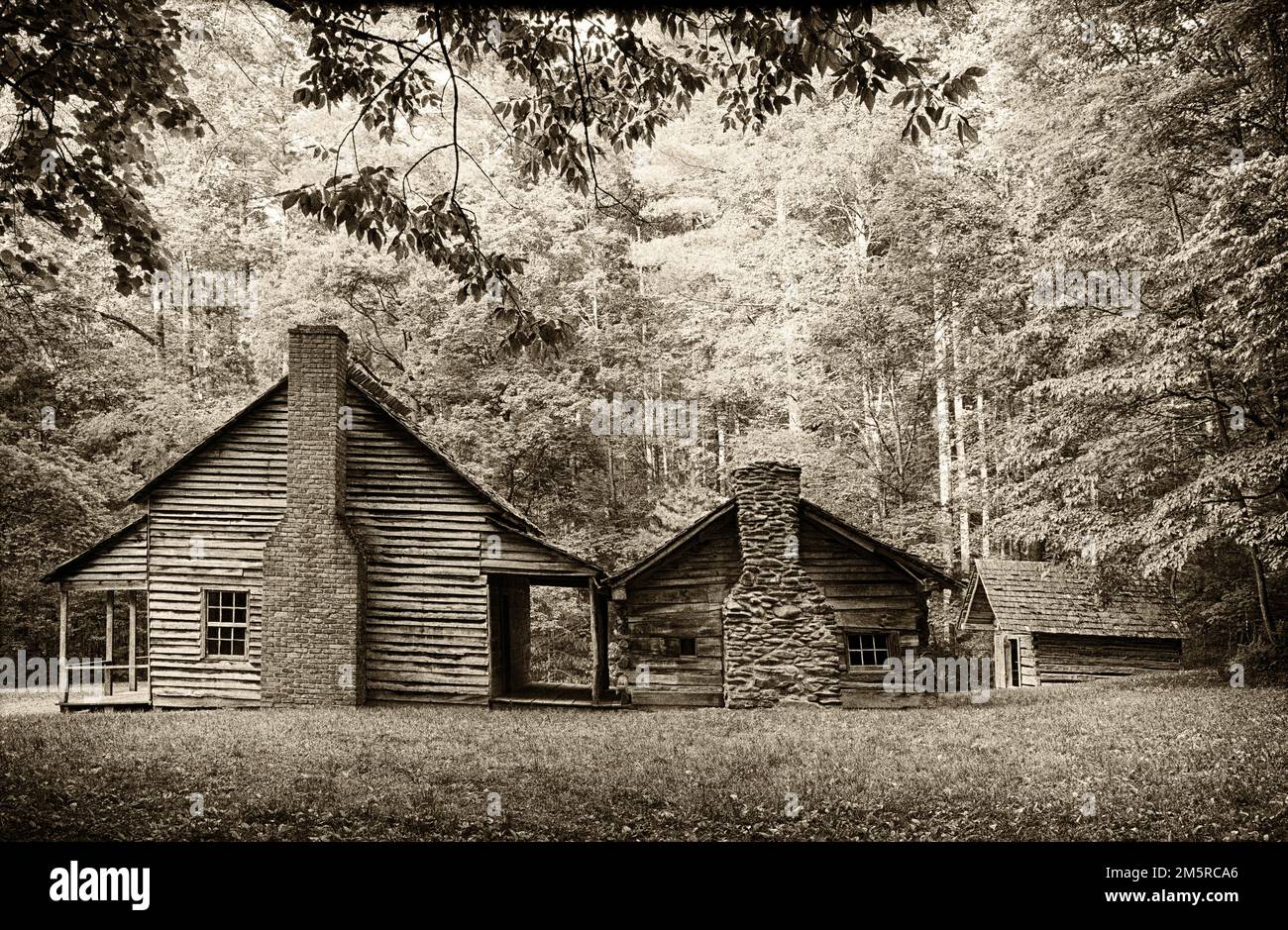 A sepia photograph of the old Whitehead homestead in the Cades Cove ...