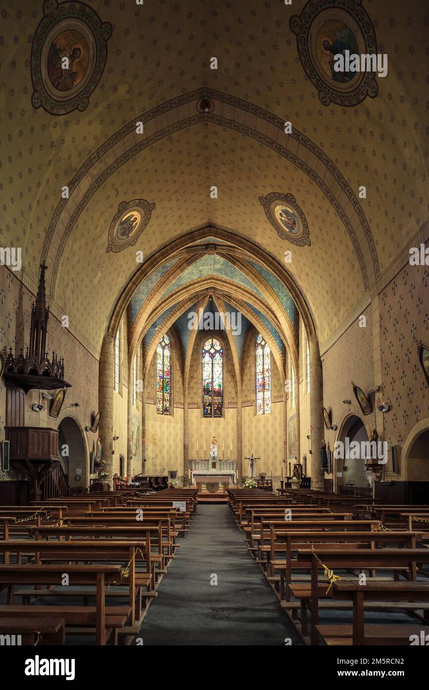 The 18th century painted interior of the village church of Bassoues ...