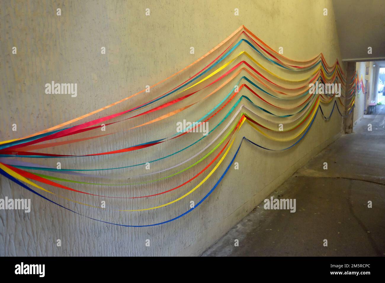 November 2022 - Rainbow ribbon decorated alley way in Bath, England, UK ...