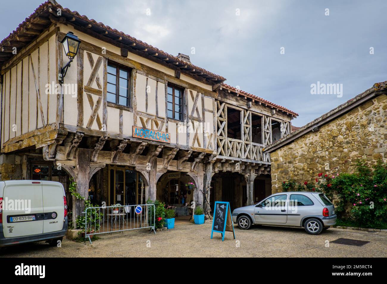 Timber framed medieval houses in the small village of Bassoues in the ...