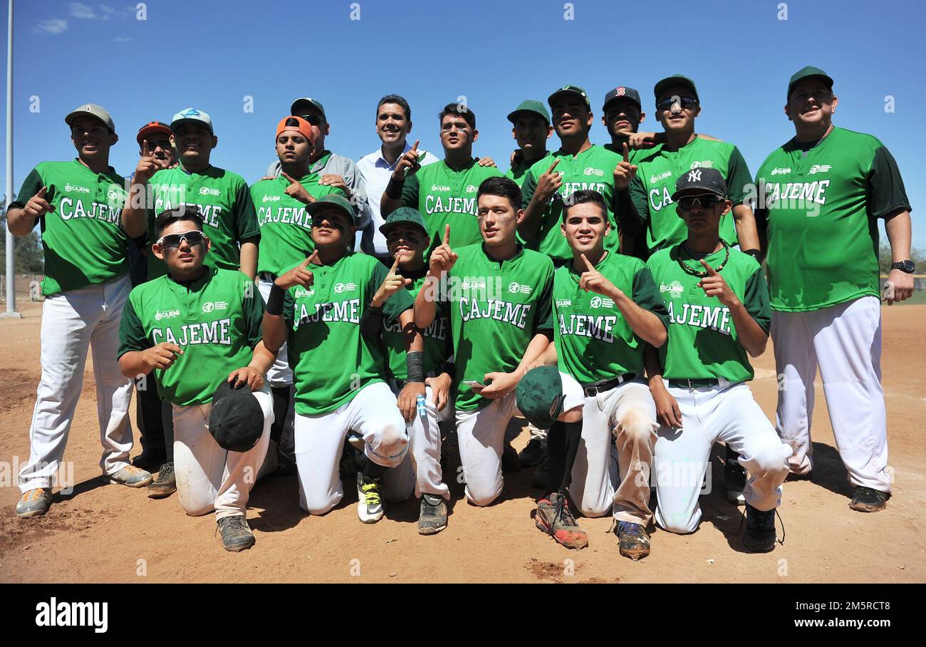 Cajeme baseball team with green jersey during the state baseball ...