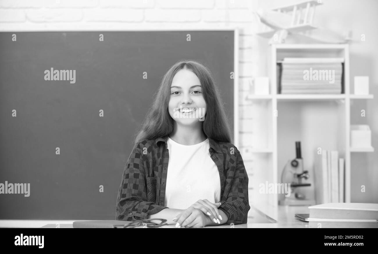 knowledge day. education concept. kid in classroom on blackboard ...