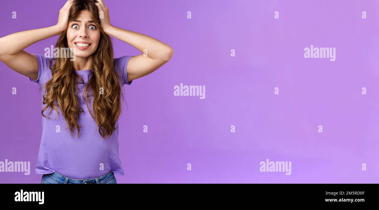 Girl feel panic troublesome perplexed situation clench teeth intense ...