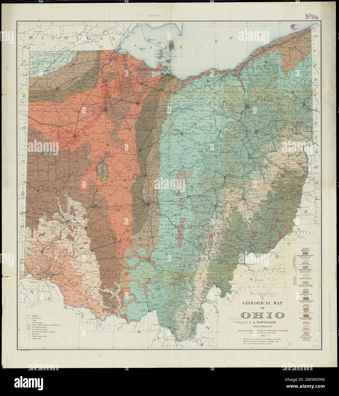 A geological map of Ohio. Geologic formations shown by colors and ... A geological map of Ohio. Geologic formations shown by colors and ...