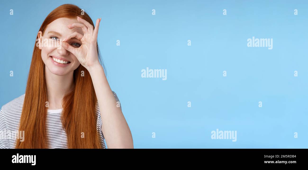 Charismatic happy adorable redhead teenage girl sincere eyes making ...