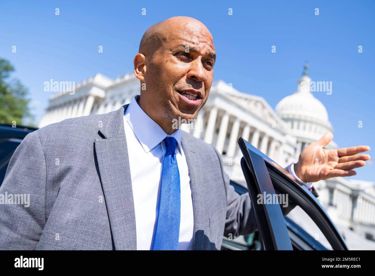 UNITED STATES - JULY 12: Sen. Cory Booker, D-N.J., talks with reporters ...