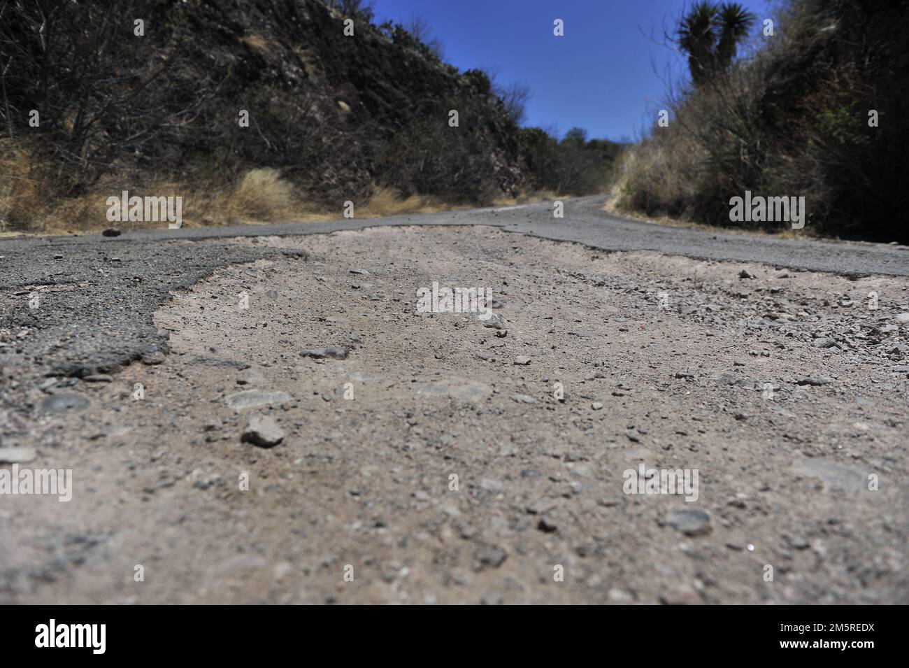 Sonora state highway in poor pavement condition due to potholes (Photo ...