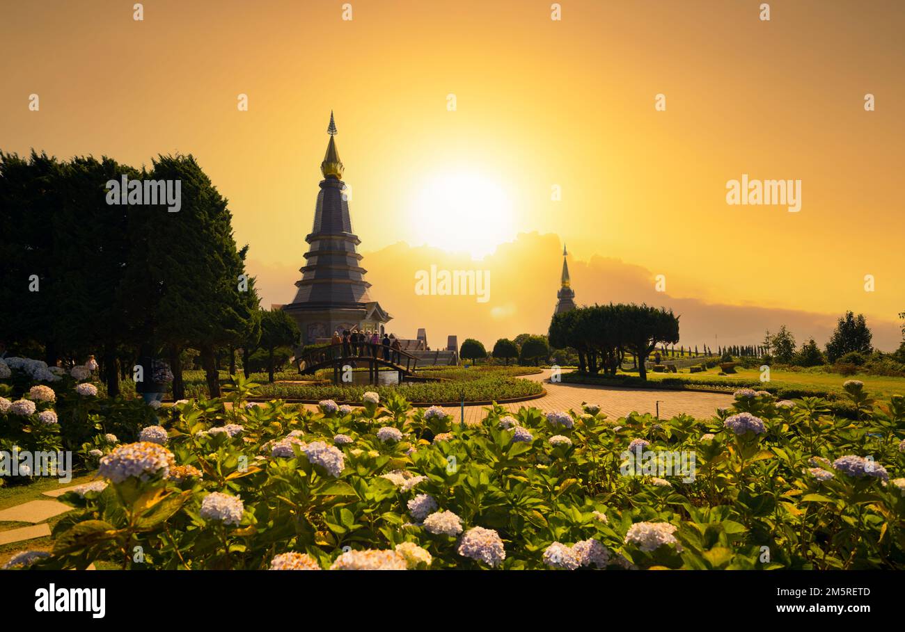 Famous Doi Inthanon national park. Pagoda view at the Inthanon mountain ...