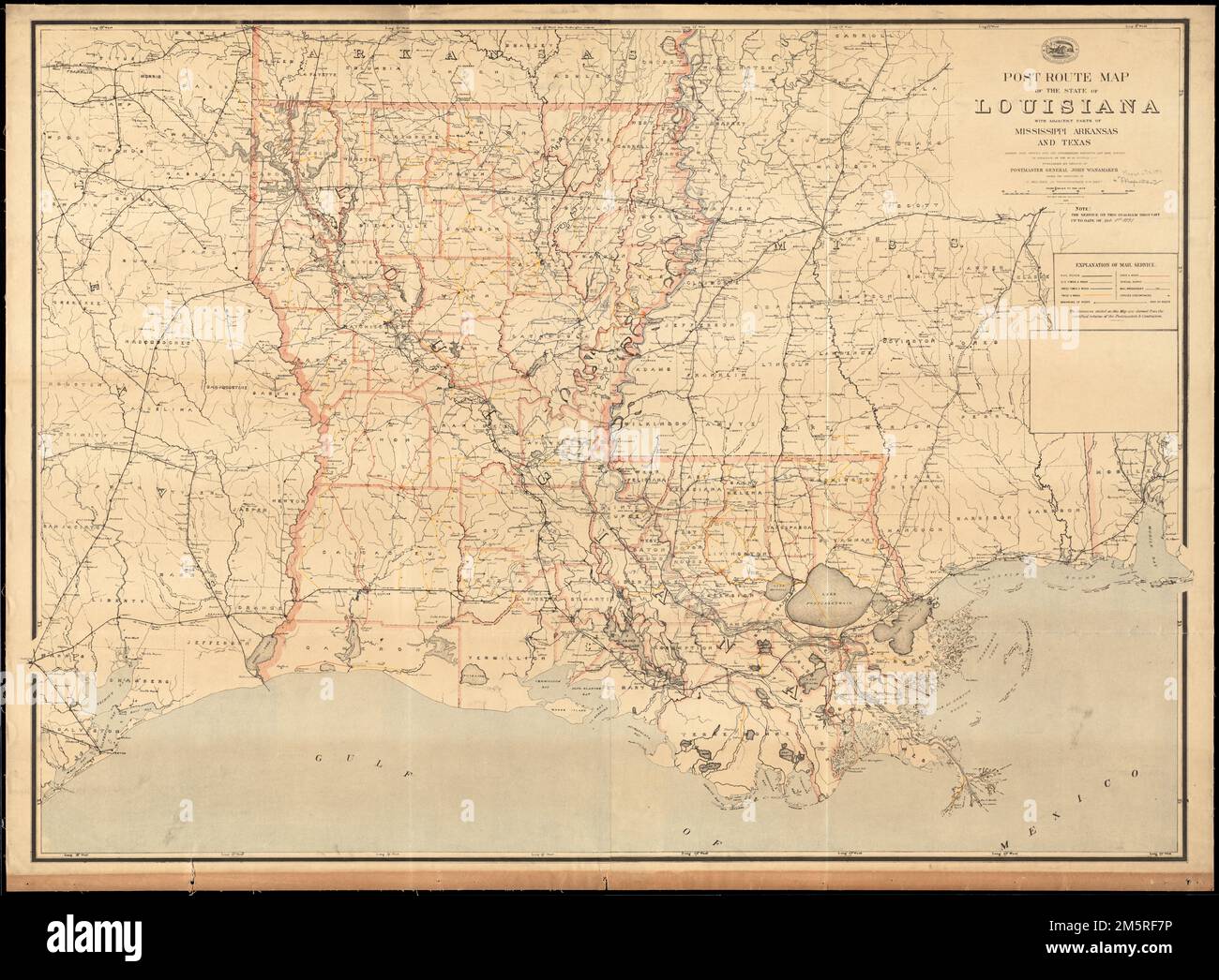 Post route map of the State of Louisiana with adjacent parts of ...