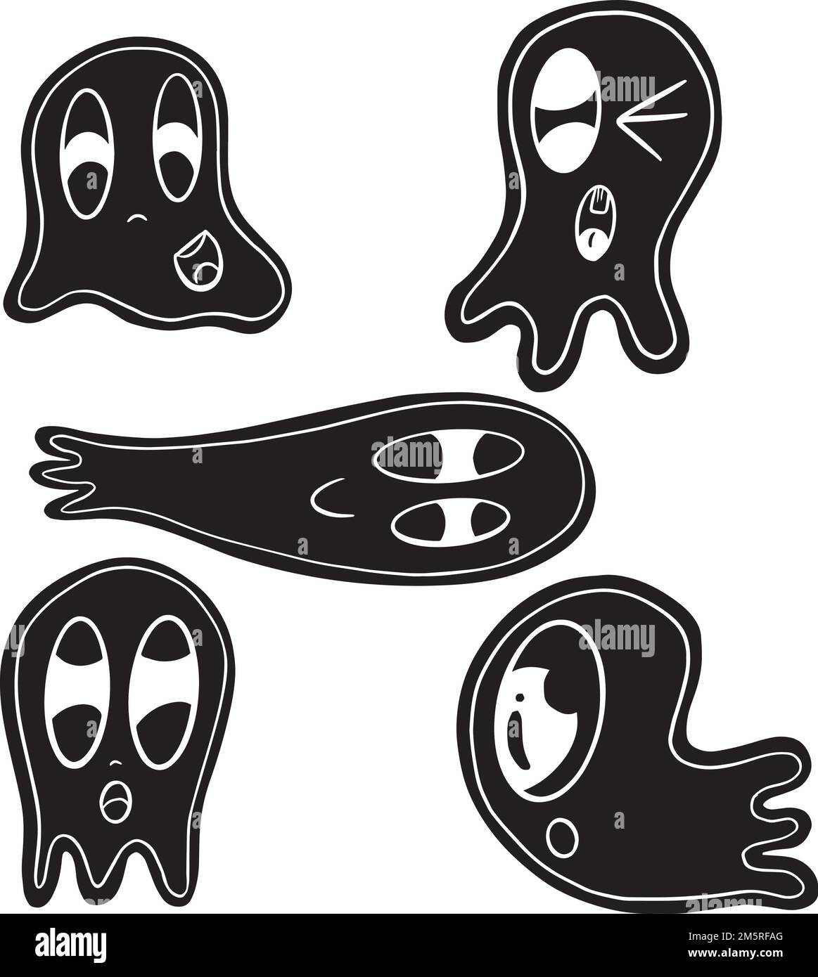 Cartoon Ghost Halloween Illustration Spectres Haunted Spirits Stock ...