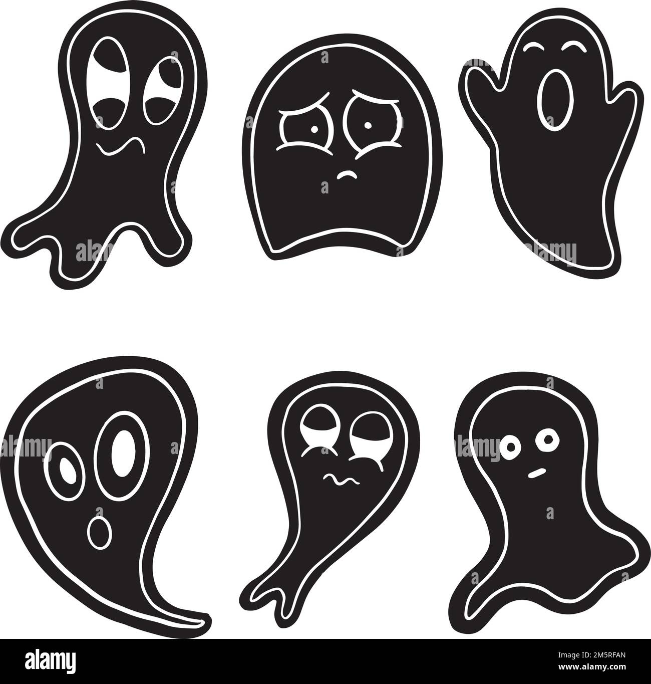 Cartoon Ghost Halloween Illustration Spectres Haunted Spirits Stock ...