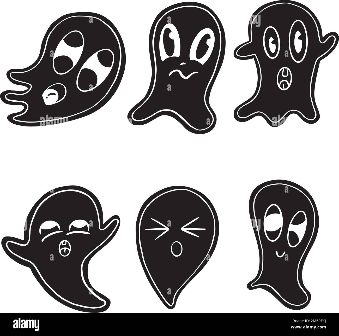 Cartoon Ghost Halloween Illustration Spectres Haunted Spirits Stock ...