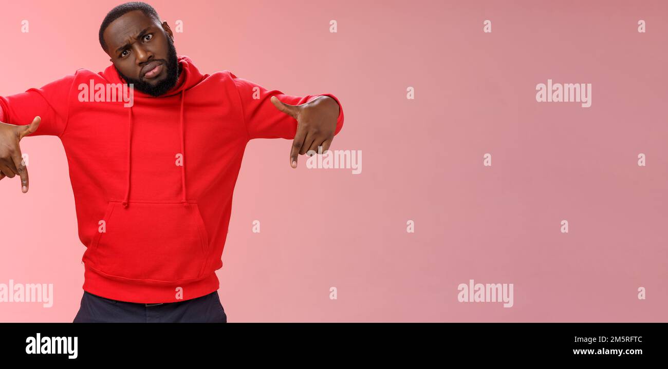 Cheeky stylish good-looking black bearded guy look cool tilting head ...
