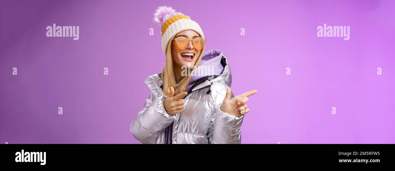 Hey how you doin. Cheeky stylish bond girl having fun greeting friend ...