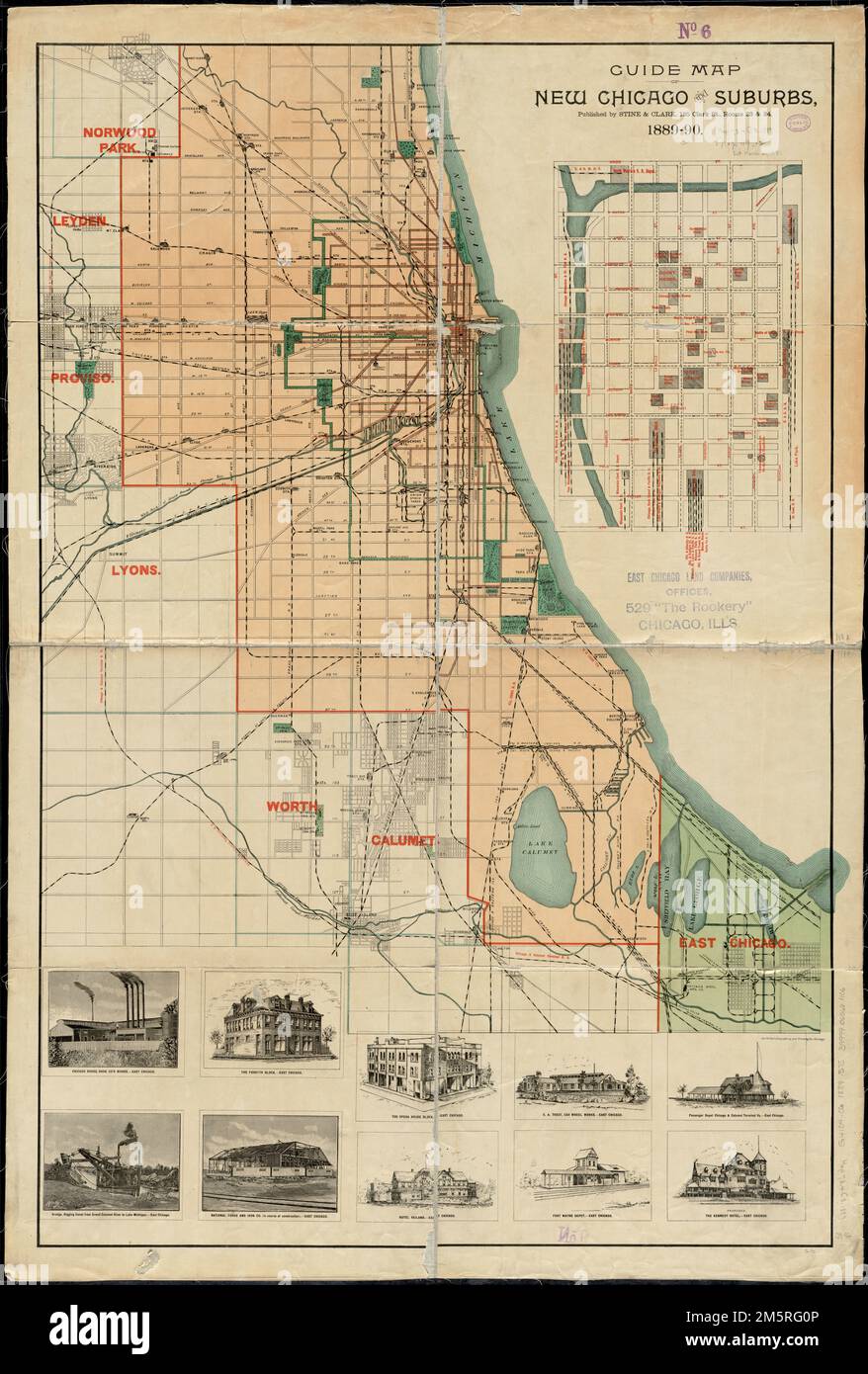 Guide map of new Chicago and suburbs. Inset: [Loop]. Includes 10 ill ...