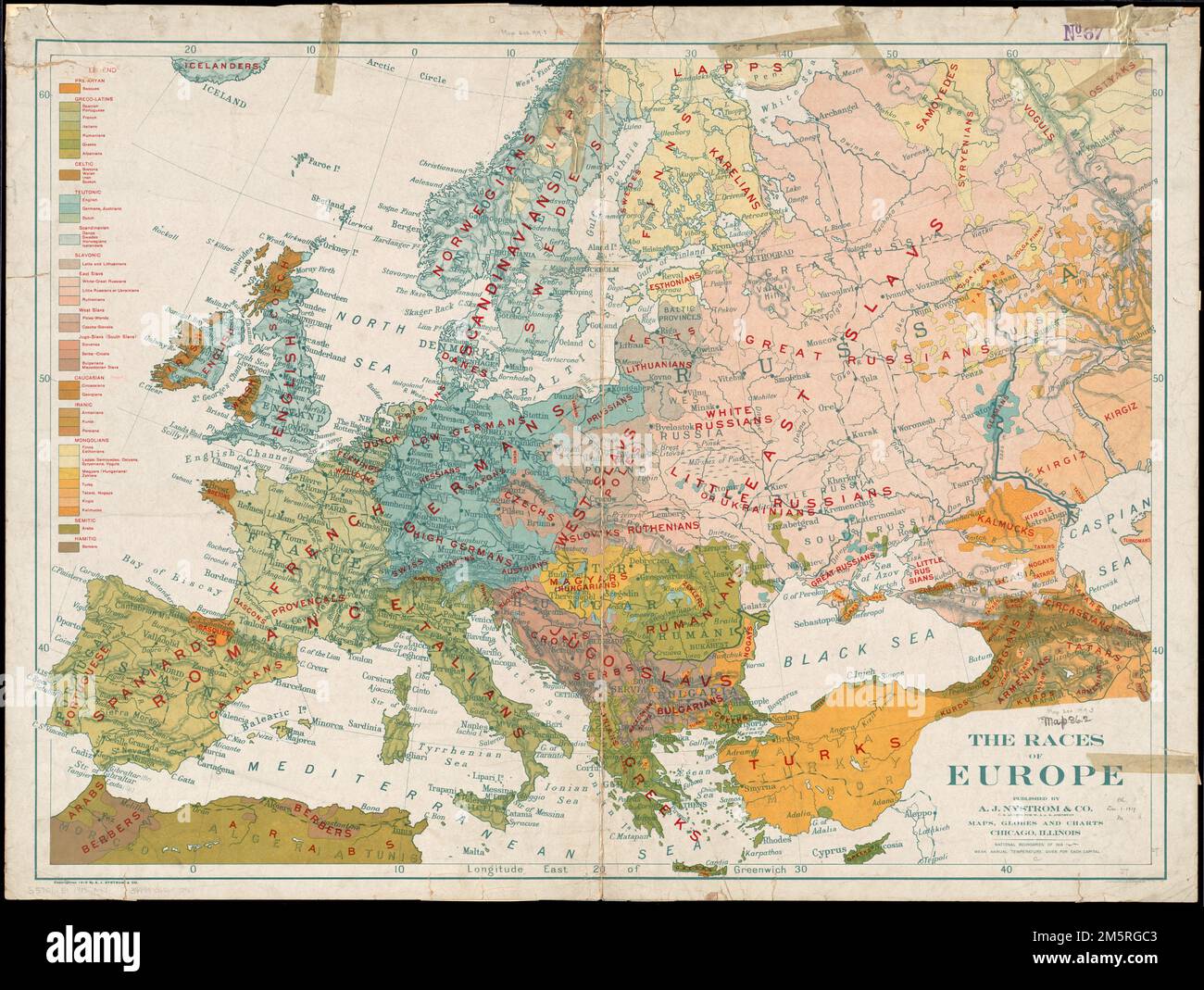The races of Europe. Relief shown by hachures. Also shows 1914 ...