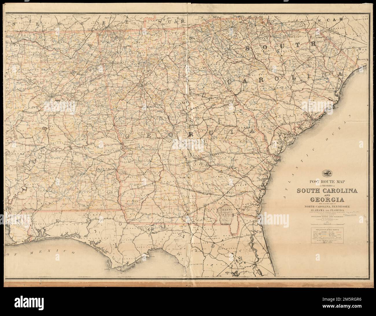Post route map of the States of South Carolina and Georgia with ...