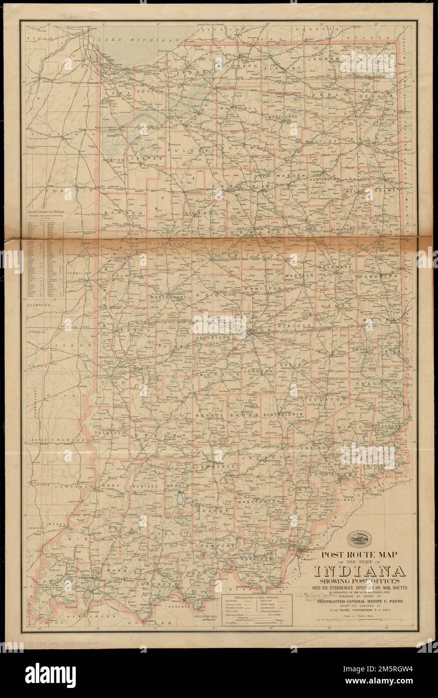 State of indiana post route map hi-res stock photography and images - Alamy