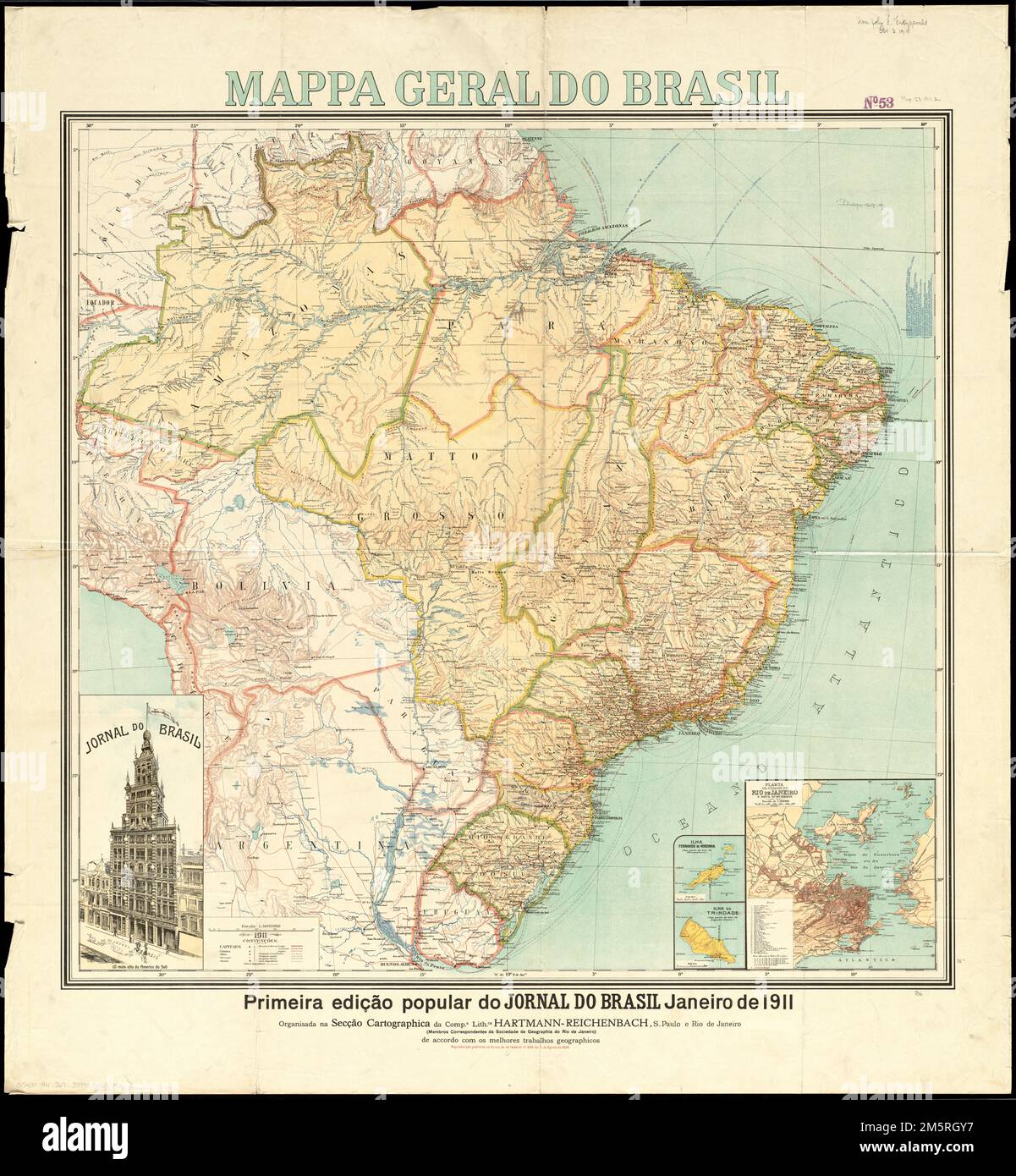 Mappa geral do Brasil. Relief shown by shading. Prime meridian: R. de ...