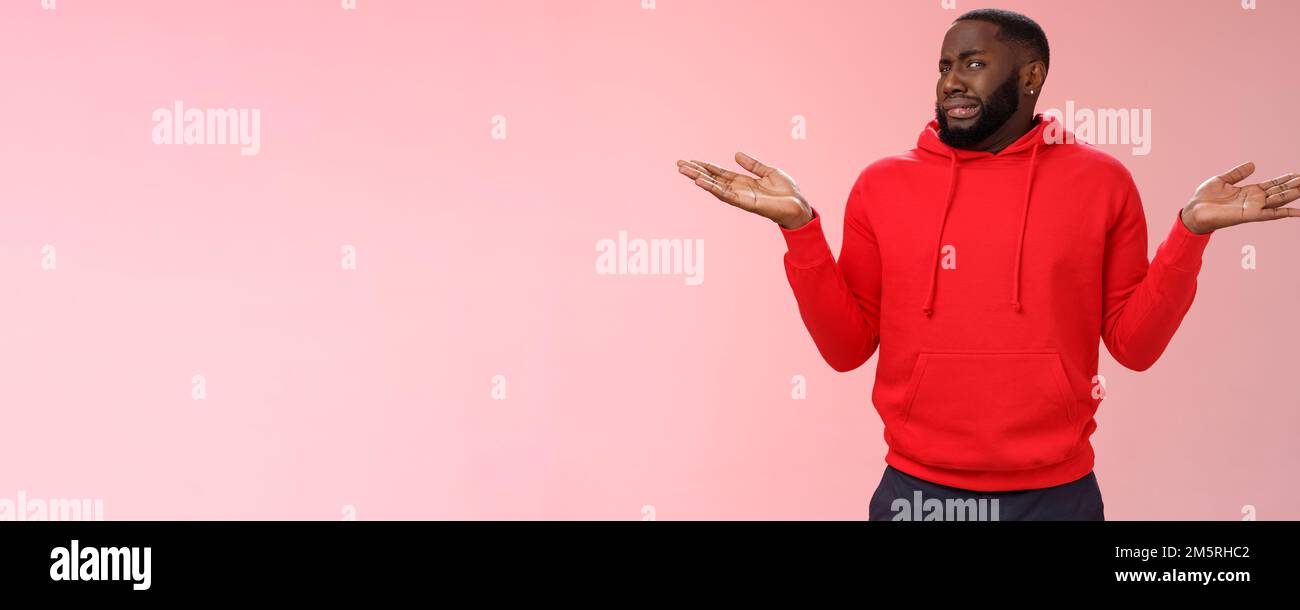 African american man cringe shake head unaware frowning grimacing ...