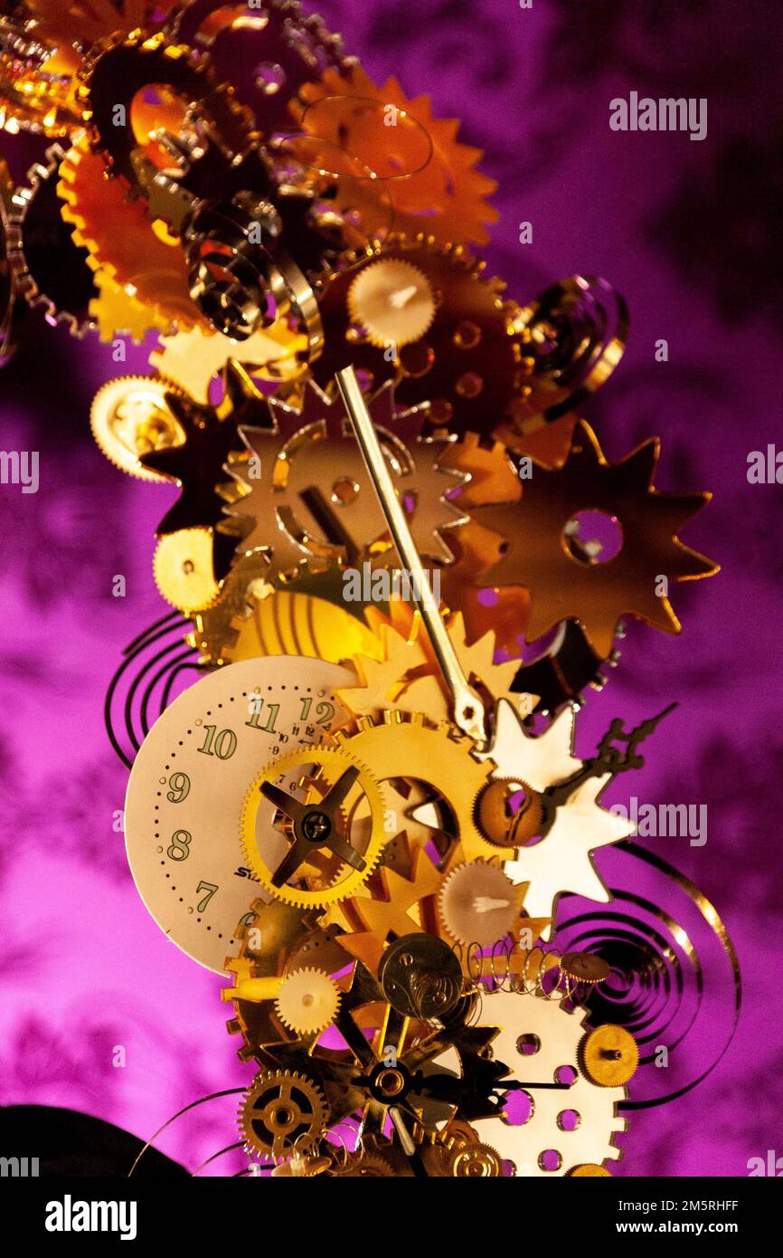 Antique surreal old clock with cogs and mechanisms, a time travel ...