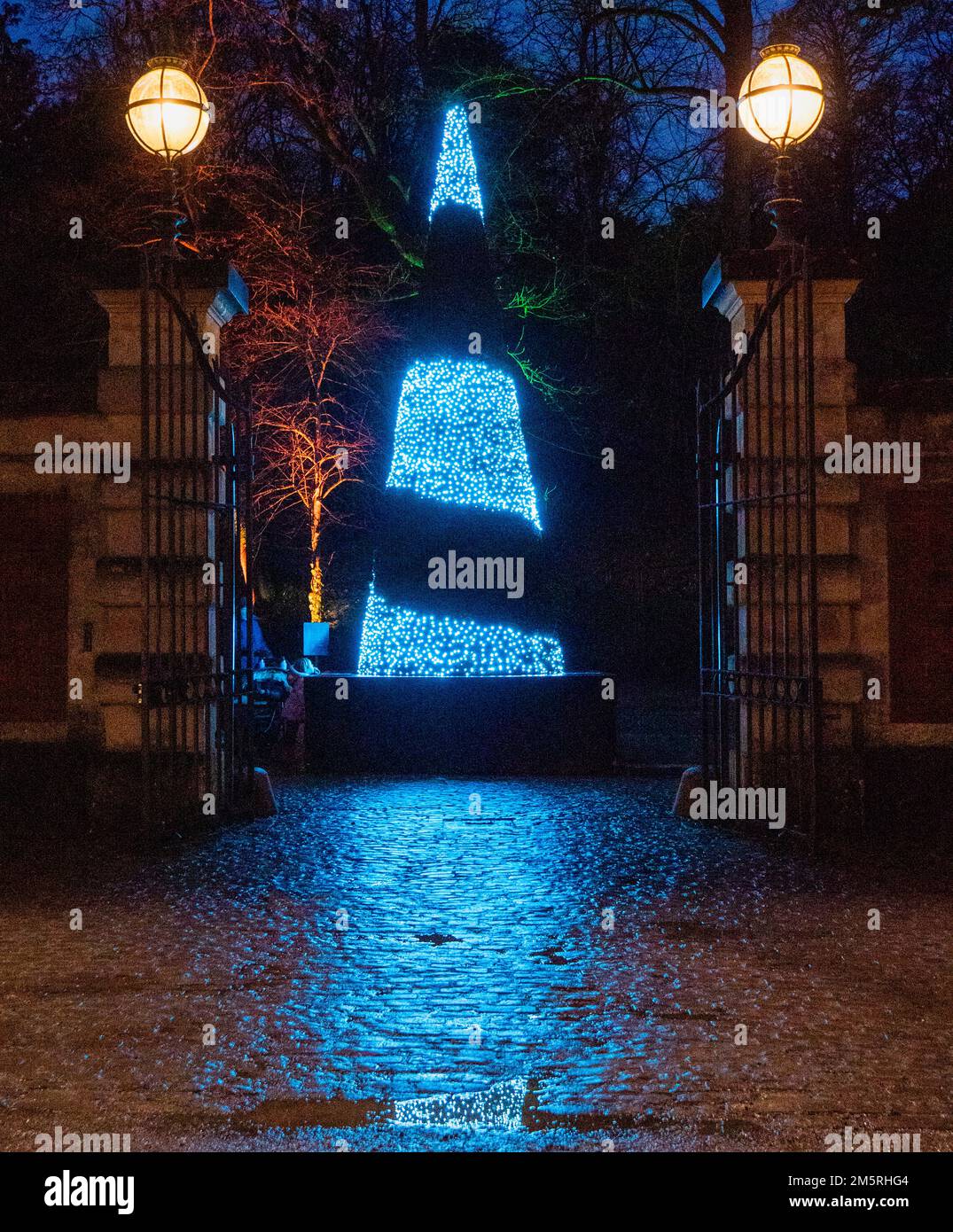 An ever-changing LED cone shaped Christmas tree at the stables at ...
