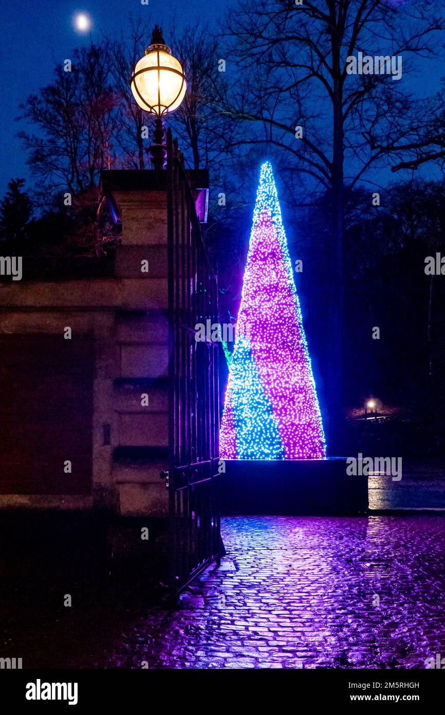 An ever-changing LED cone shaped Christmas tree at the stables at ...