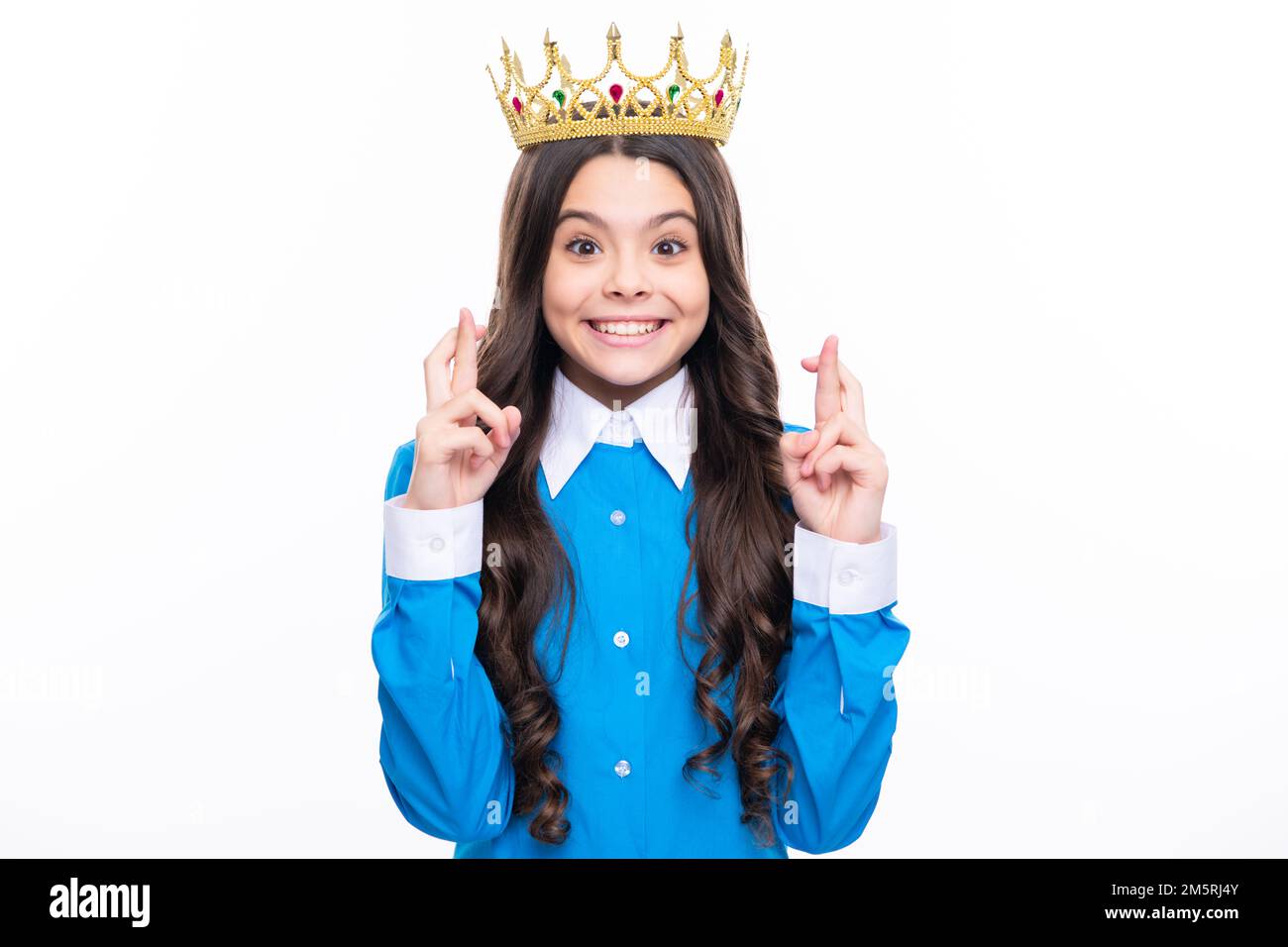 Teenager princess child celebrates success win and victory. Teen girl ...