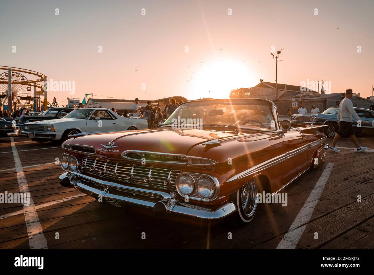 Vintage red car displayed during classic car show at Santa Monica ...