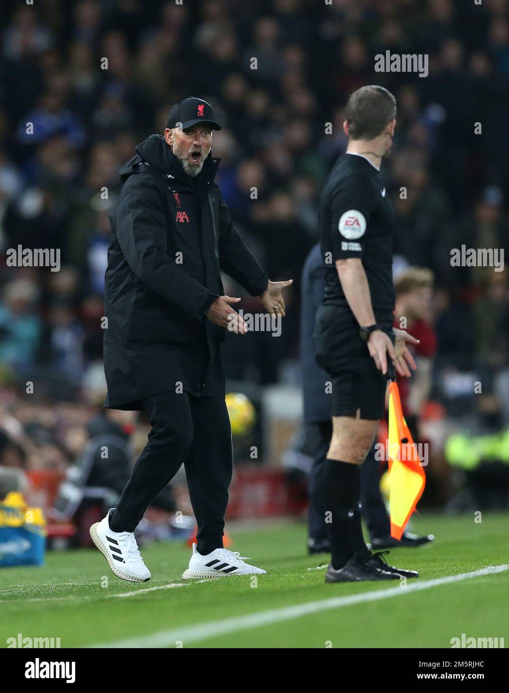 Liverpool manager Jurgen Klopp appeals to an official during the ...