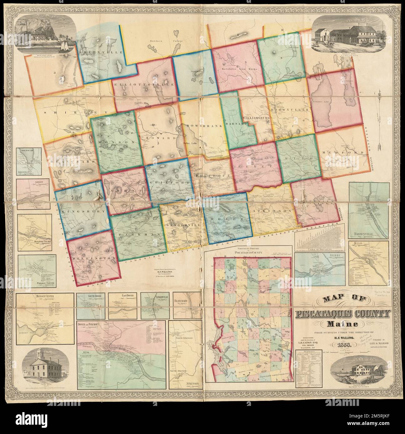 Map of Piscataquis County Maine. Shows names of landowners and ...