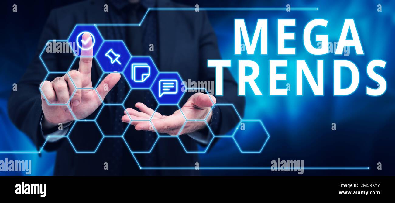 Sign displaying Mega Trends. Concept meaning powerful phenomena ...