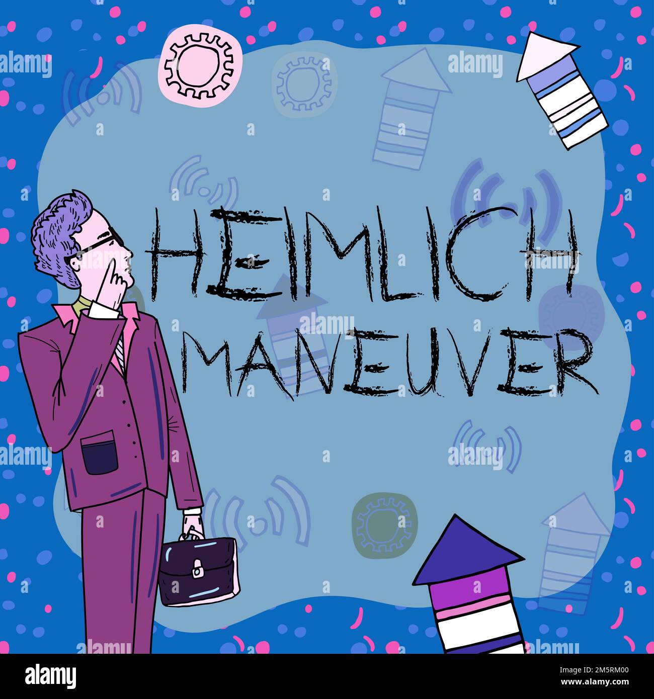 Text caption presenting Heimlich Maneuver. Concept meaning application ...