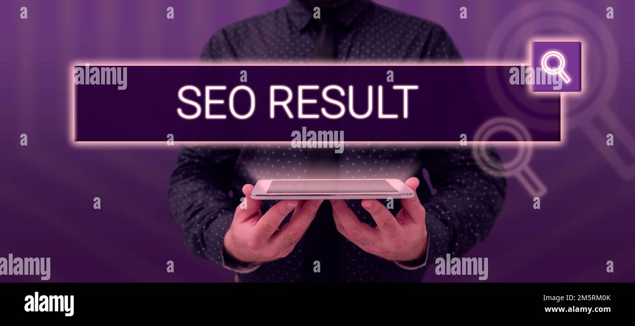 Hand writing sign Seo Result. Business concept the list created by ...