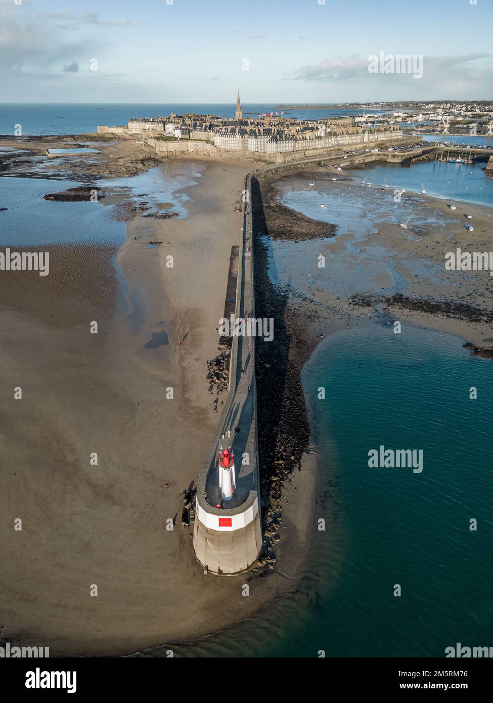 Aerial view of the lighthouse of the Mole, with Saint-Malo in the ...