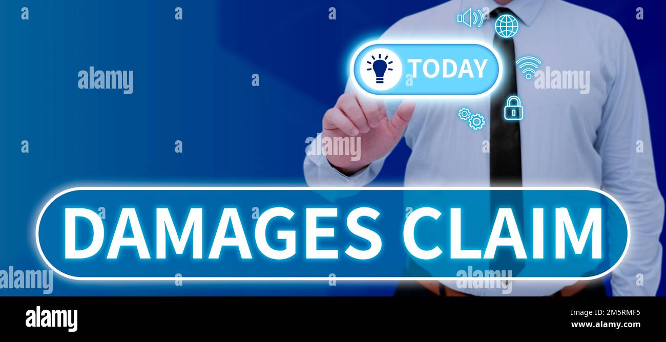 Hand writing sign Damages Claim. Conceptual photo Demand Compensation ...