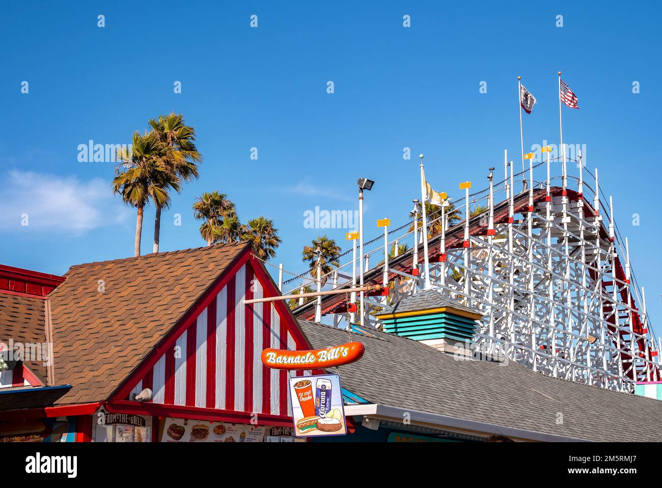 Giant dipper roller coaster at Santa Cruz Beach Boardwalk during summer ...