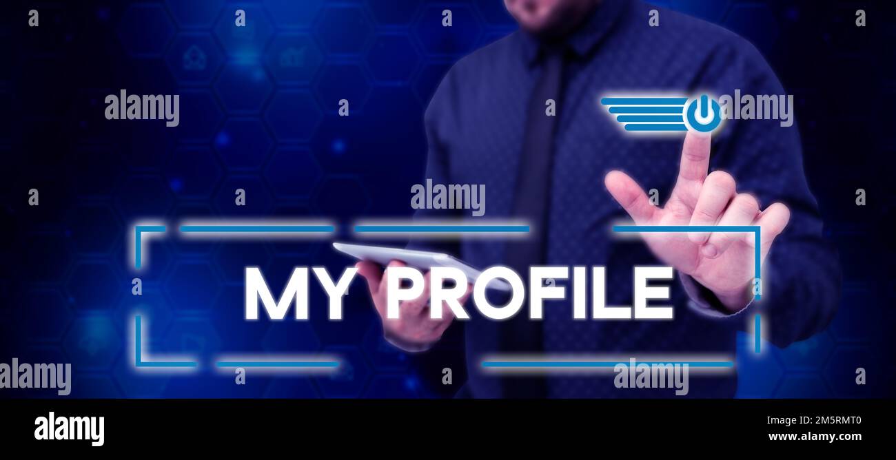 Writing displaying text My Profile. Business idea record of your ...