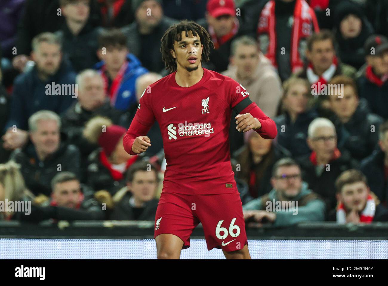 Trent Alexander-Arnold #66 of Liverpool during the Premier League match ...