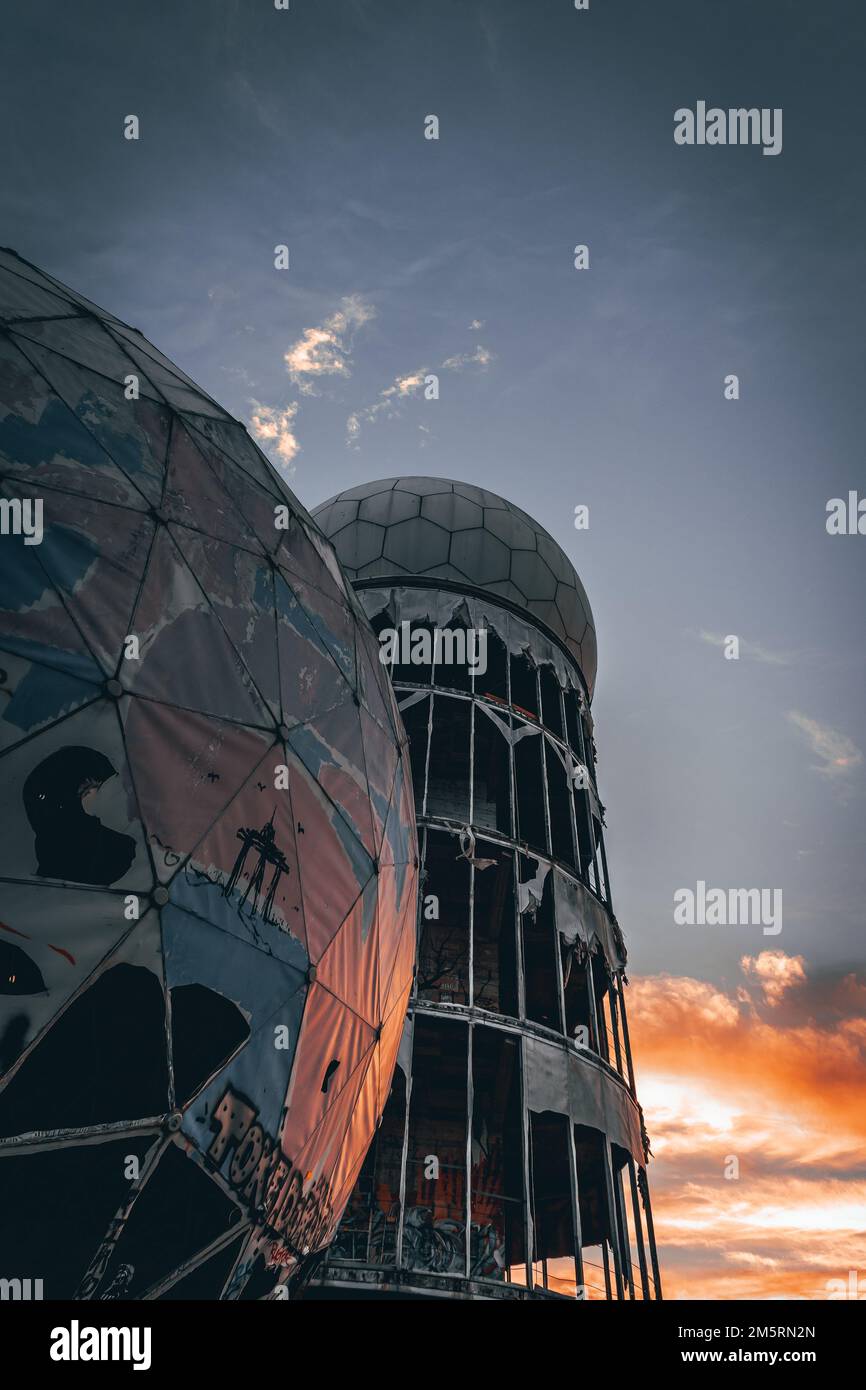 A vertical low-angle shot of the Teufelsberg tower in Berlin, Germany ...
