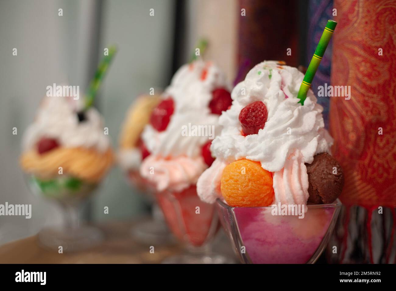 Delicious, cold ice cream with sweet syrup delicious dessert Stock ...