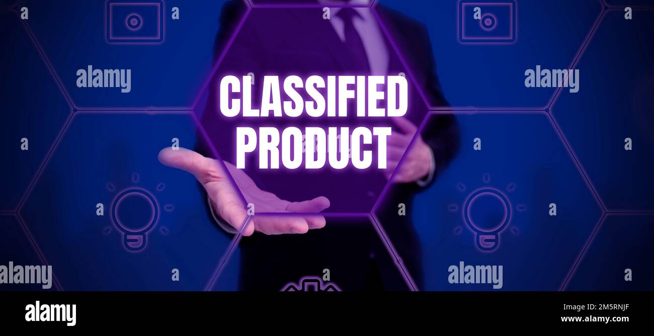 Text caption presenting Classified Product. Business approach Sensitive ... Text caption presenting Classified Product. Business approach Sensitive ...