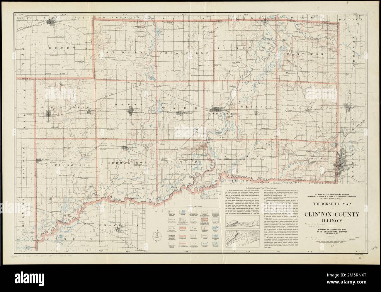 Topographic map of Clinton County, Illinois. Relief shown by contours ...