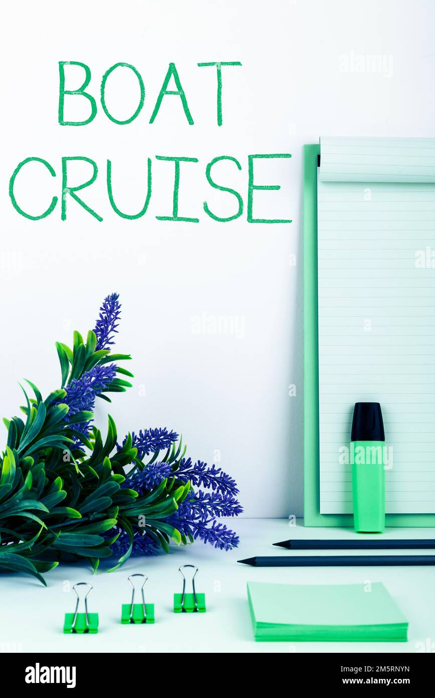 Handwriting text Boat Cruise. Concept meaning sail about in area ...